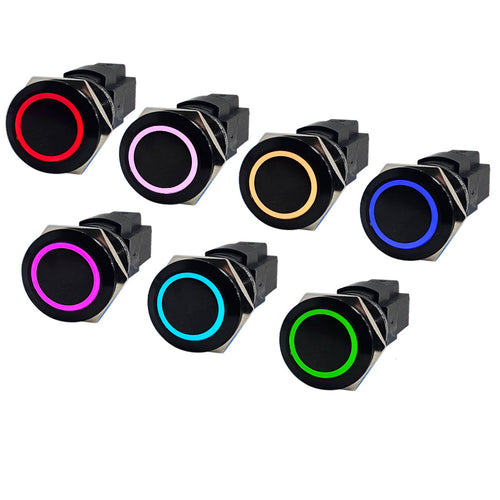 Marine Push Button Switch - RGB - 10A - Black Anodized