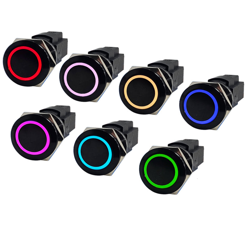 Marine Push Button Switch - RGB - 10A - Black Anodized