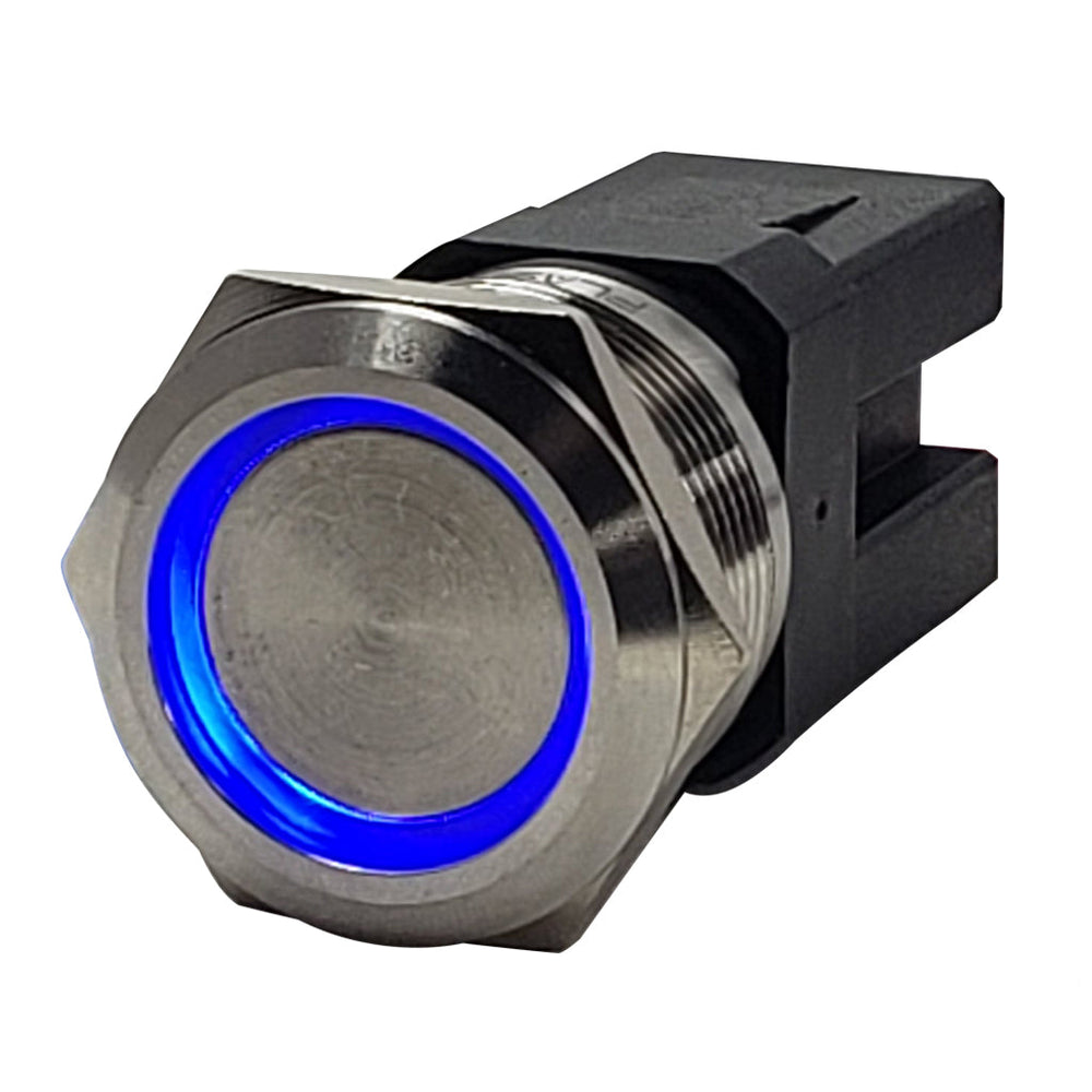Marine Push Button Switch - Blue LED - 20A - Stainless Steel