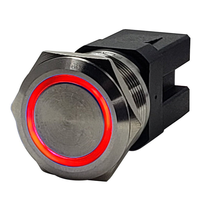 Marine Push Button Switch - Red LED - 20A - Stainless Steel