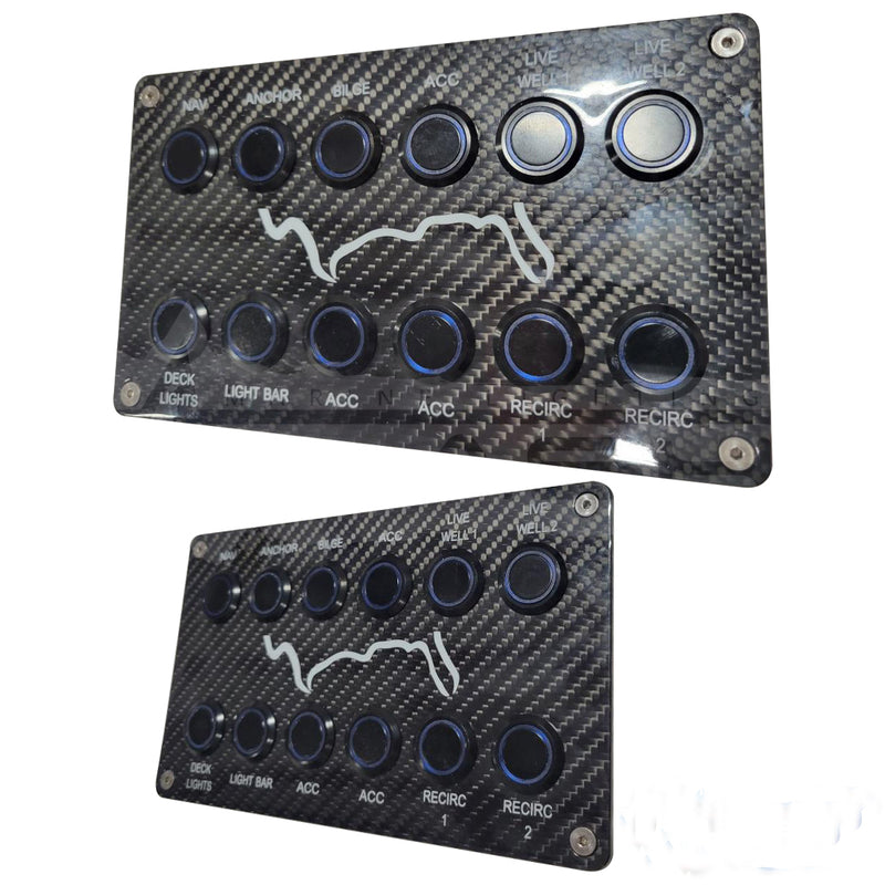 Marine Push Button Switch - Blue LED - 20A - Black Anodized