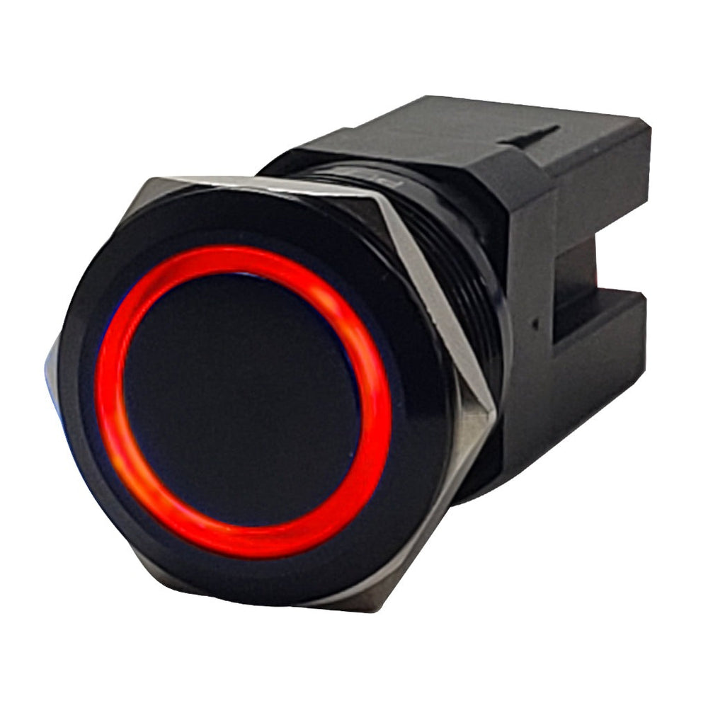 Marine Push Button Switch - Red LED - 20A - Black Anodized