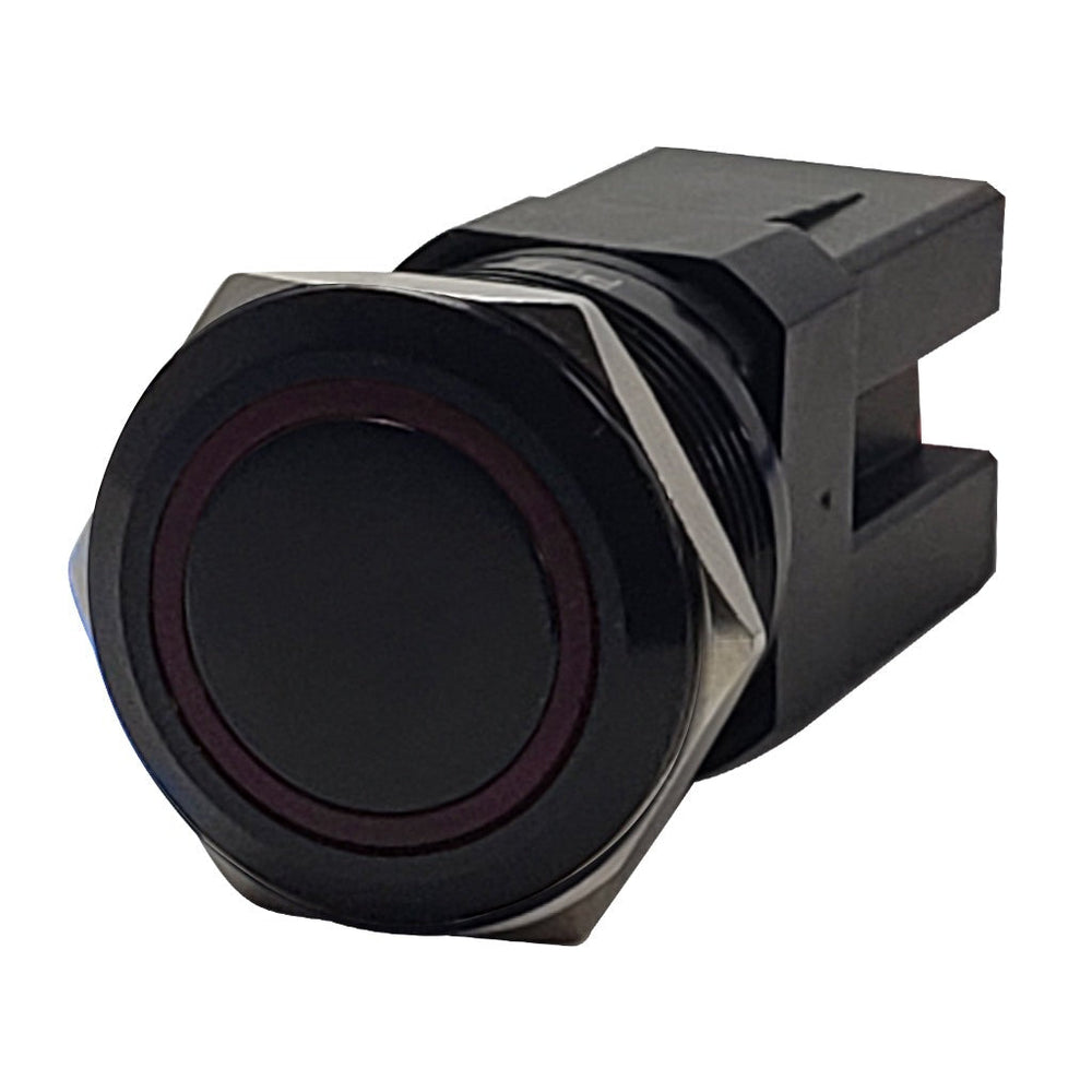 Marine Push Button Switch - Red LED - 20A - Black Anodized
