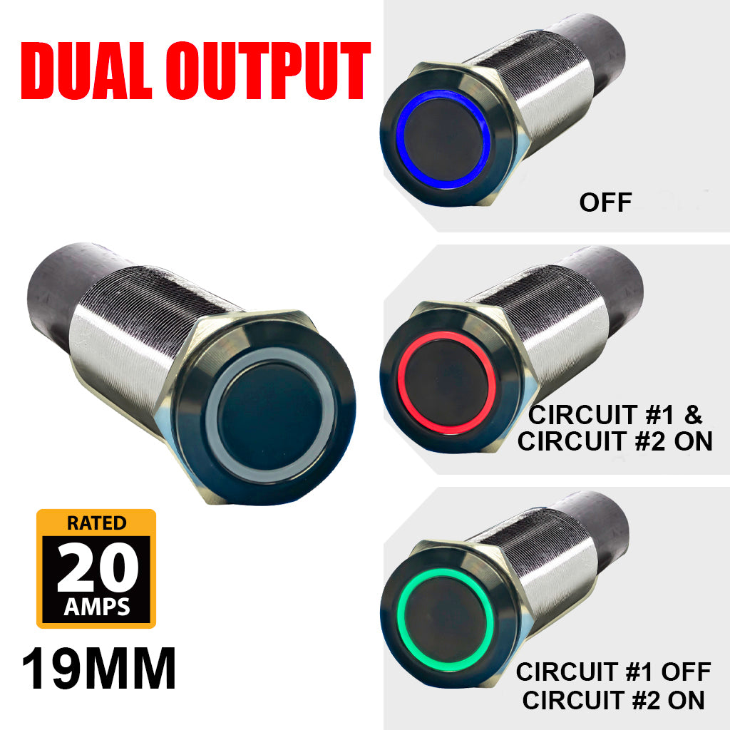 REVERT-Dual Output | 3 Color | Marine Switch | 19MM | Black